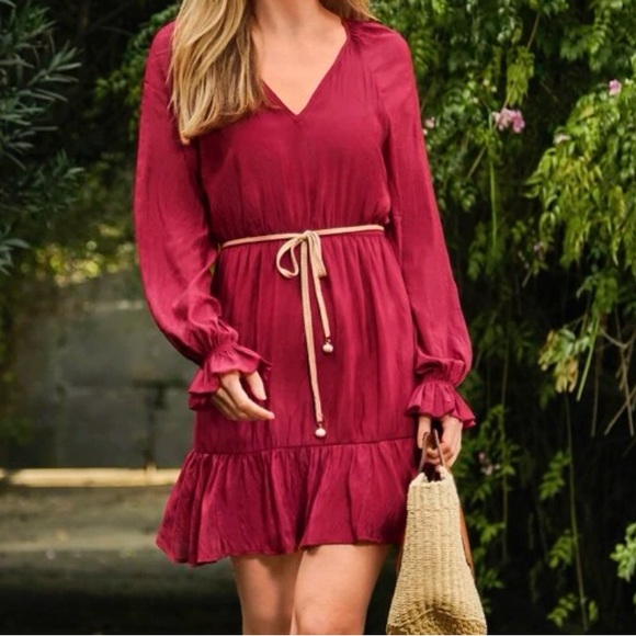 Dresses | Maroon Ruffle Hem Dress | Poshmark